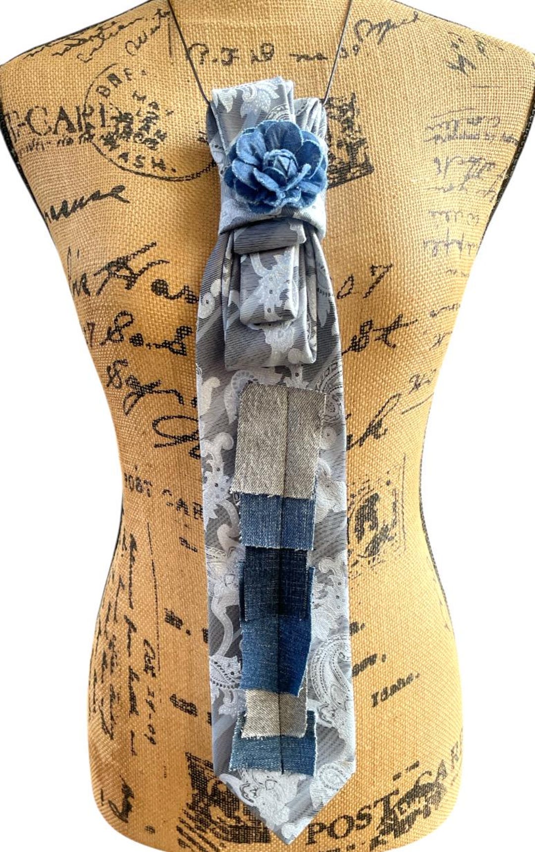 Upcycled Denim Necktie Necklace, Paisley Flower Tie - Etsy