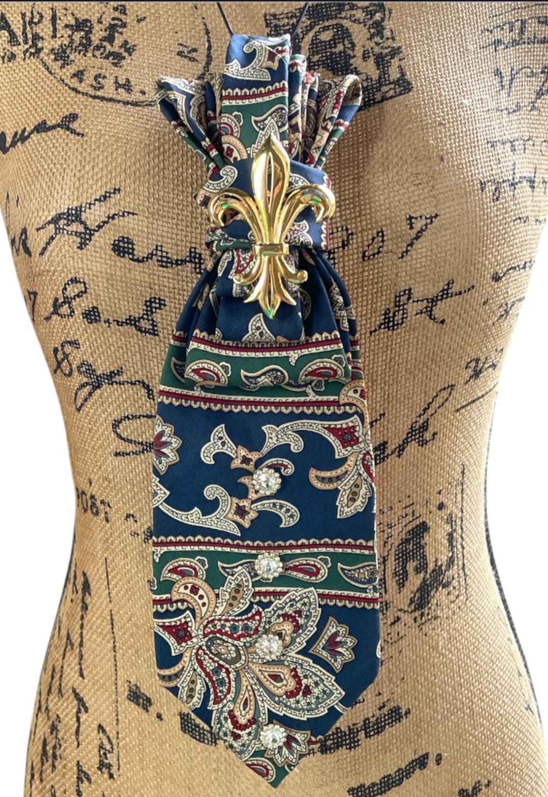 Fleur De Lis Brooch Necktie Necklace, Upcycled Tie, Junk Tie - Etsy