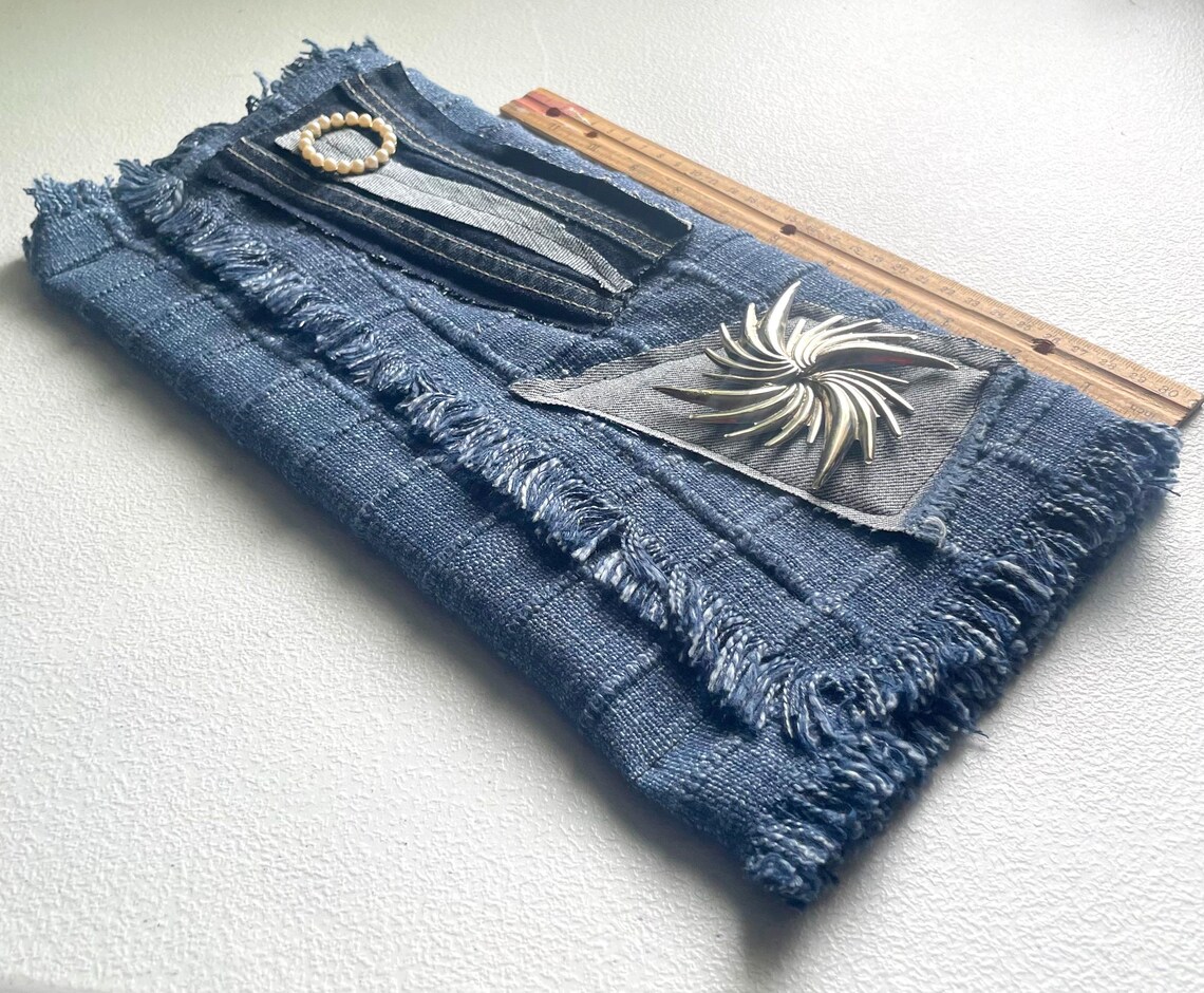 Denim Necktie Necklace With Matching Clutch Purse, Tie Brooch Bag, Top ...