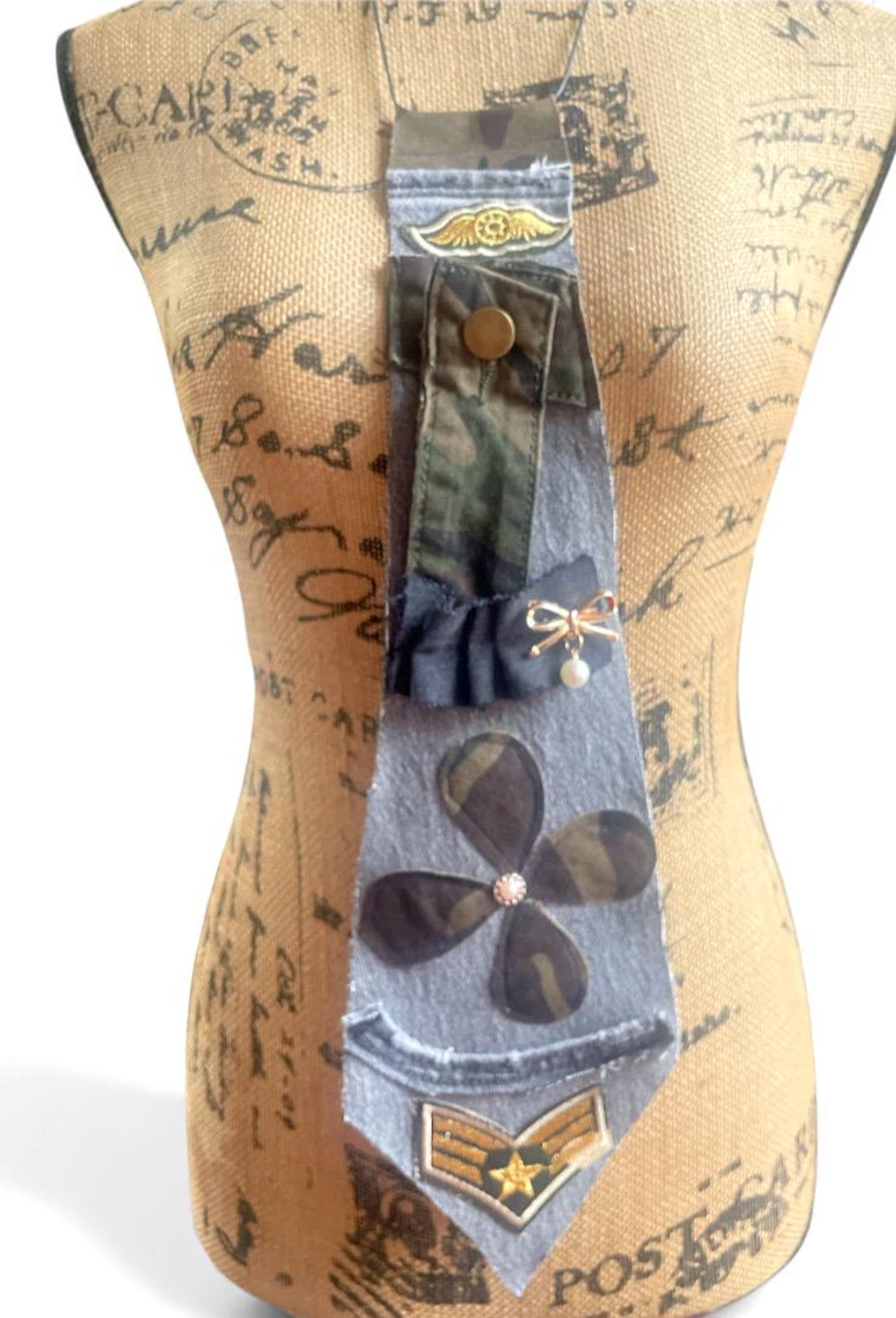 Camouflage Denim Flower Necktie Necklace: Repurposed Blue Jean Tie - Etsy