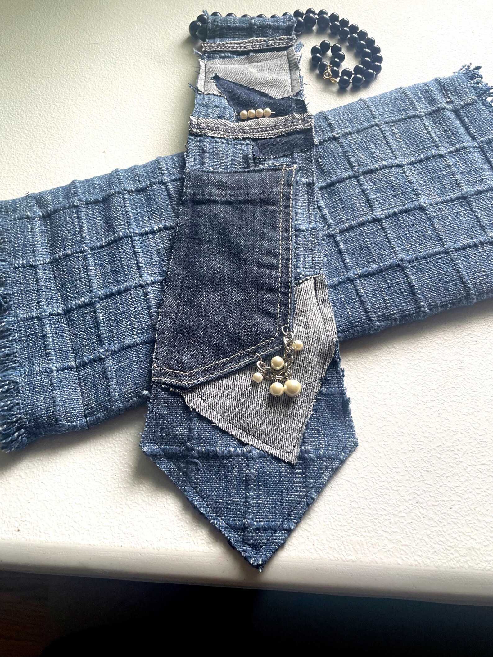 Denim Necktie Necklace With Matching Clutch Purse, Tie Brooch Bag, Top ...
