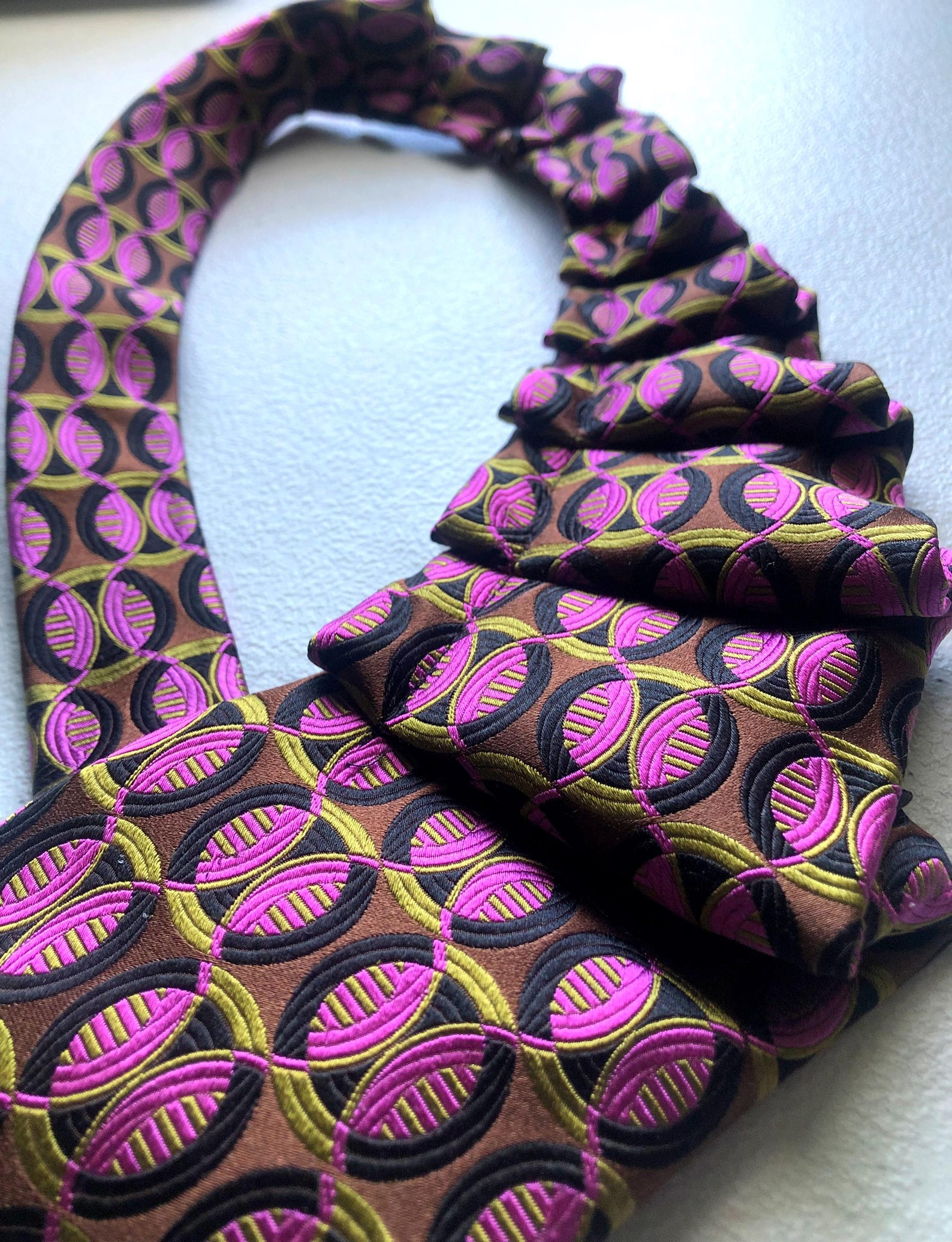 Necktie Necklace, Collar Scarf, Repurposed Necktie, Fabric Statement ...
