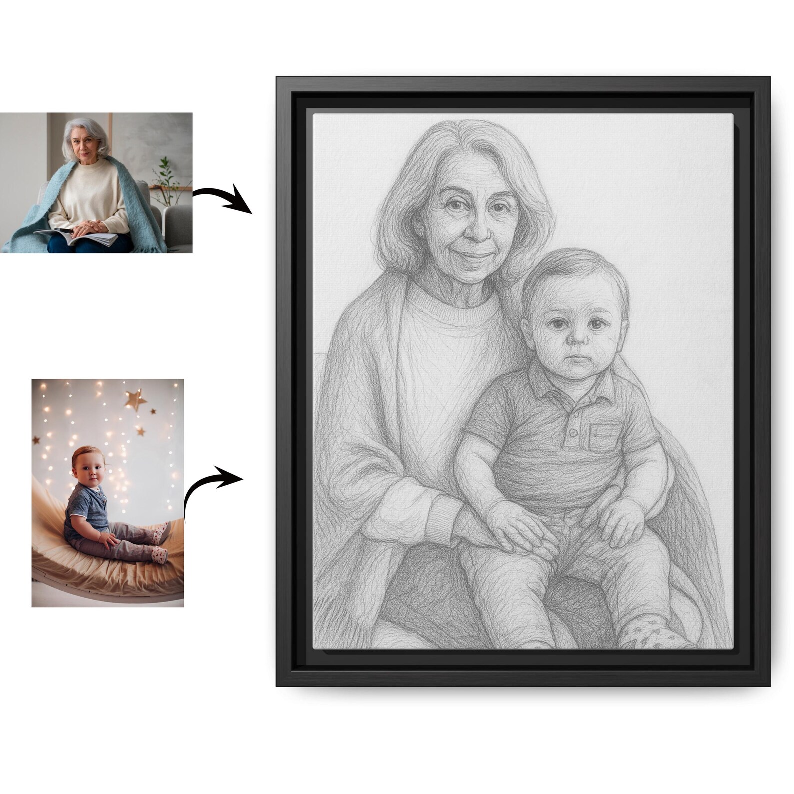 Custom Grandpa & Kids Pencil Portrait – Personalized Family Drawing ...