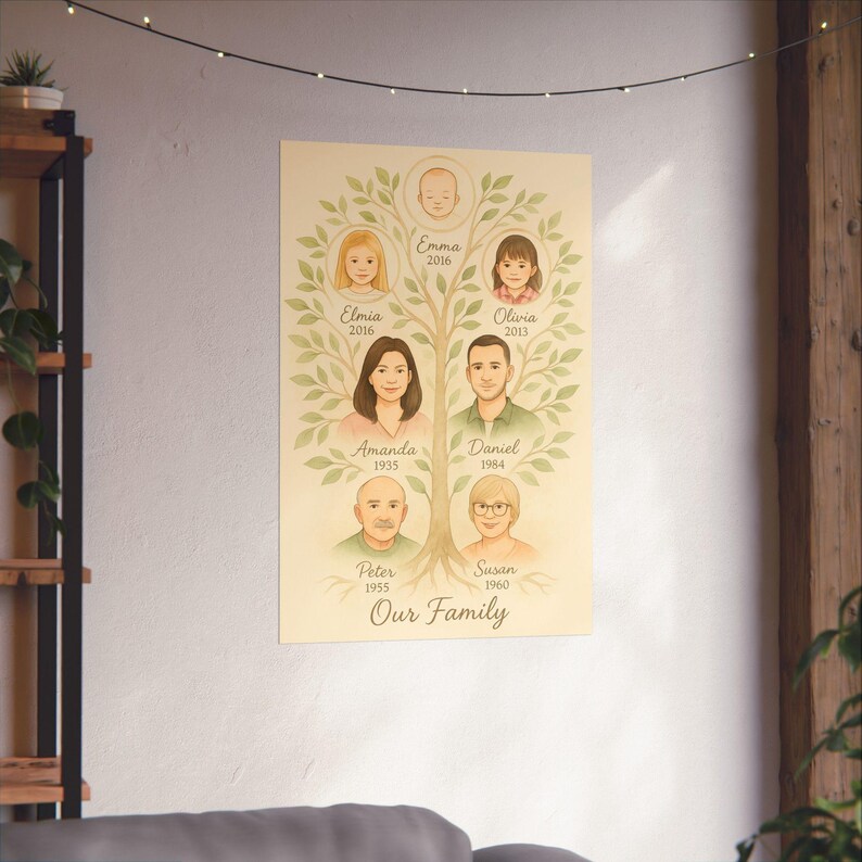 Custom Family Tree Portrait With Illustrated Faces – Personalized ...