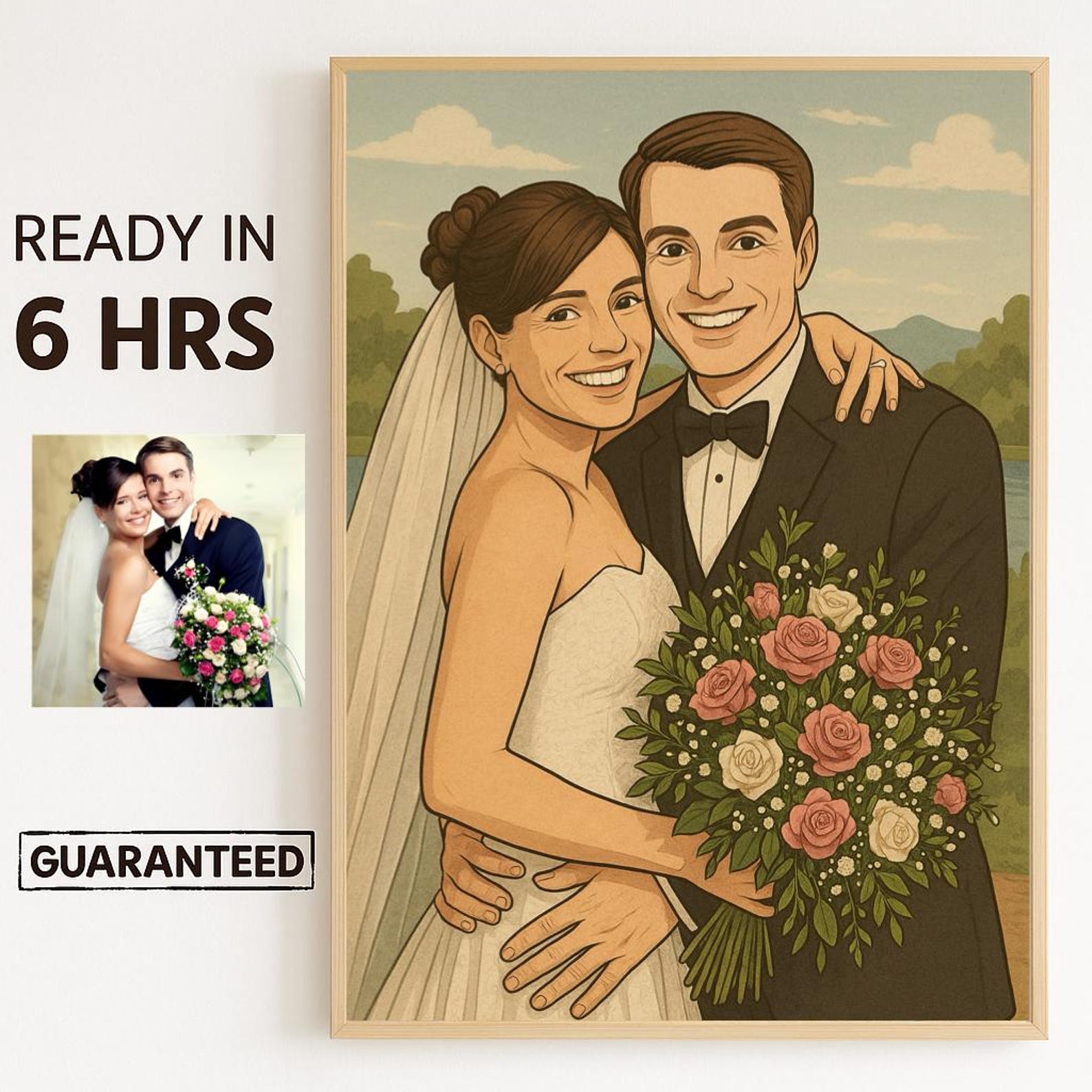 Flat Wedding Portrait | Custom Couple Illustration | Digital Bridal ...