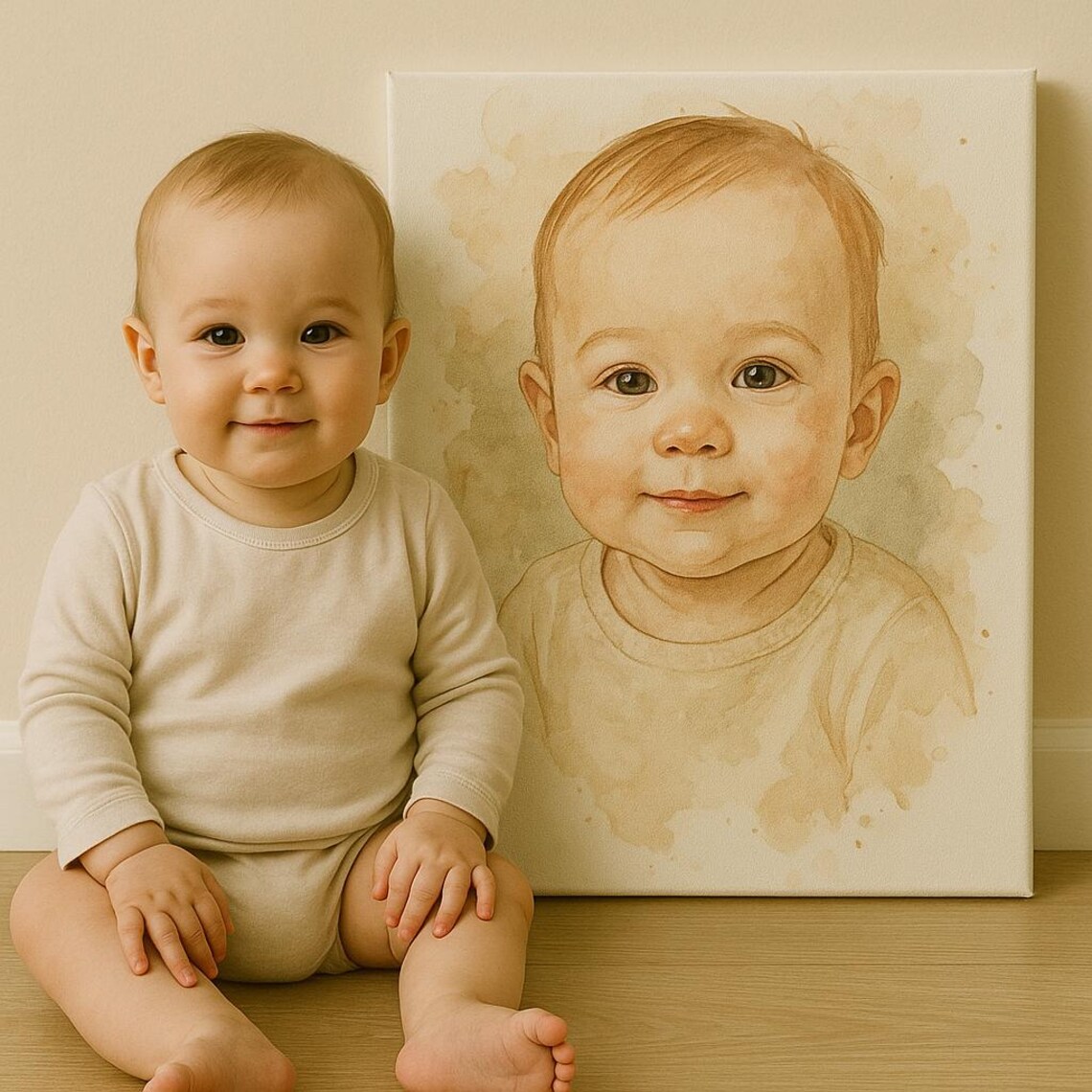 Personalized Watercolor Baby Portrait: Custom Newborn Art (digital ...