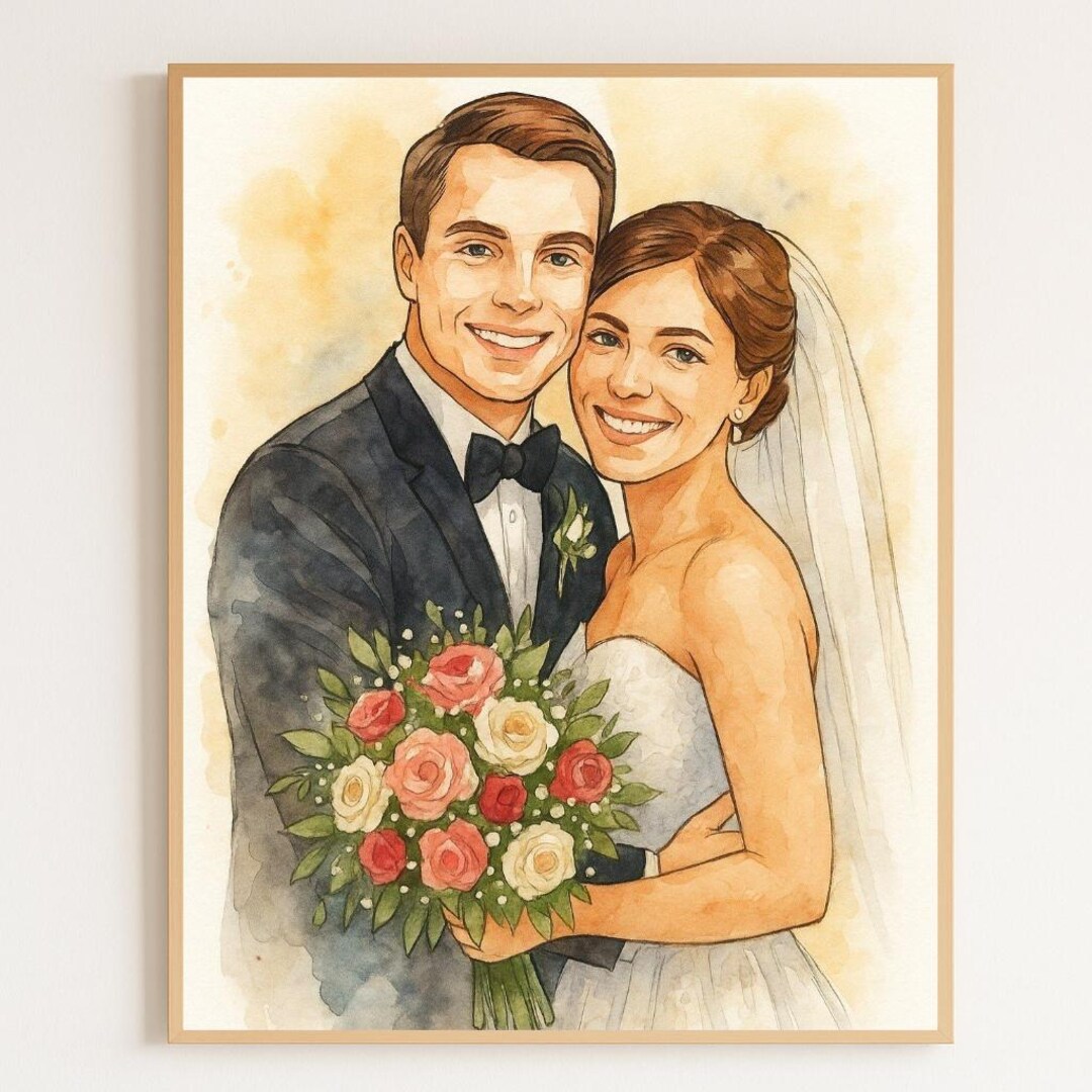 Personalized Wedding Portrait: Custom Watercolor Couple Art (digital ...