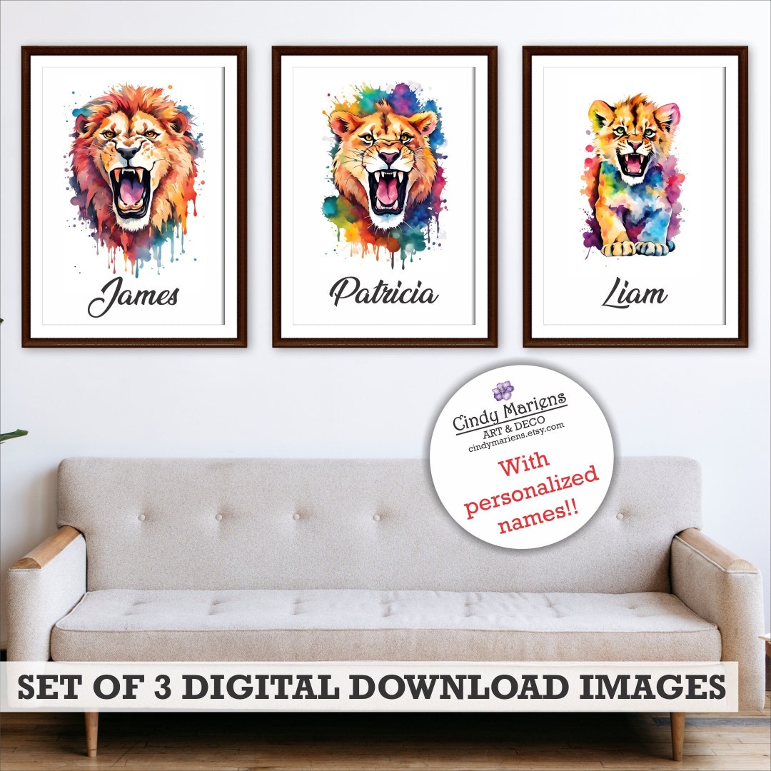Snarling Lion Family With Personalized Names - Set of 3 Images, Lion ...