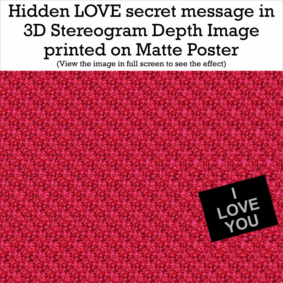 Hidden LOVE Secret Message in 3D Stereogram Printed Matte Poster - 3D Phrase Without Glasses ...