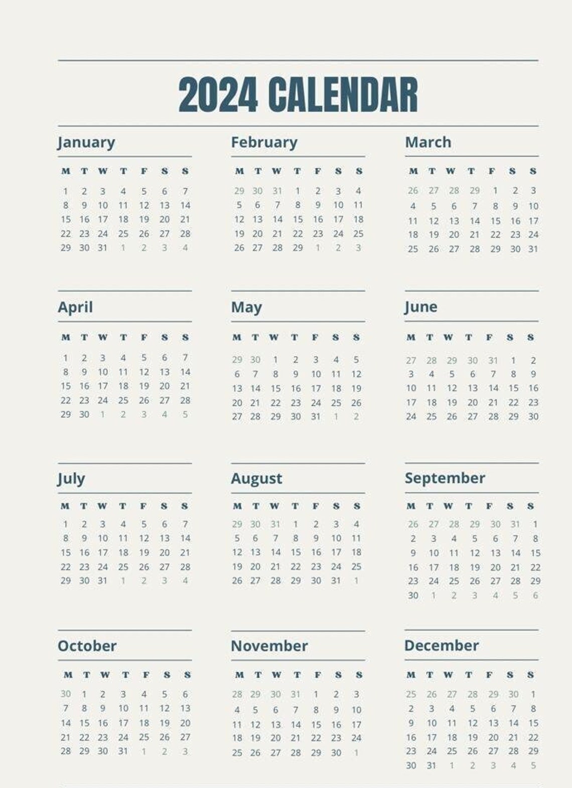 2024 Full Calendar - Etsy