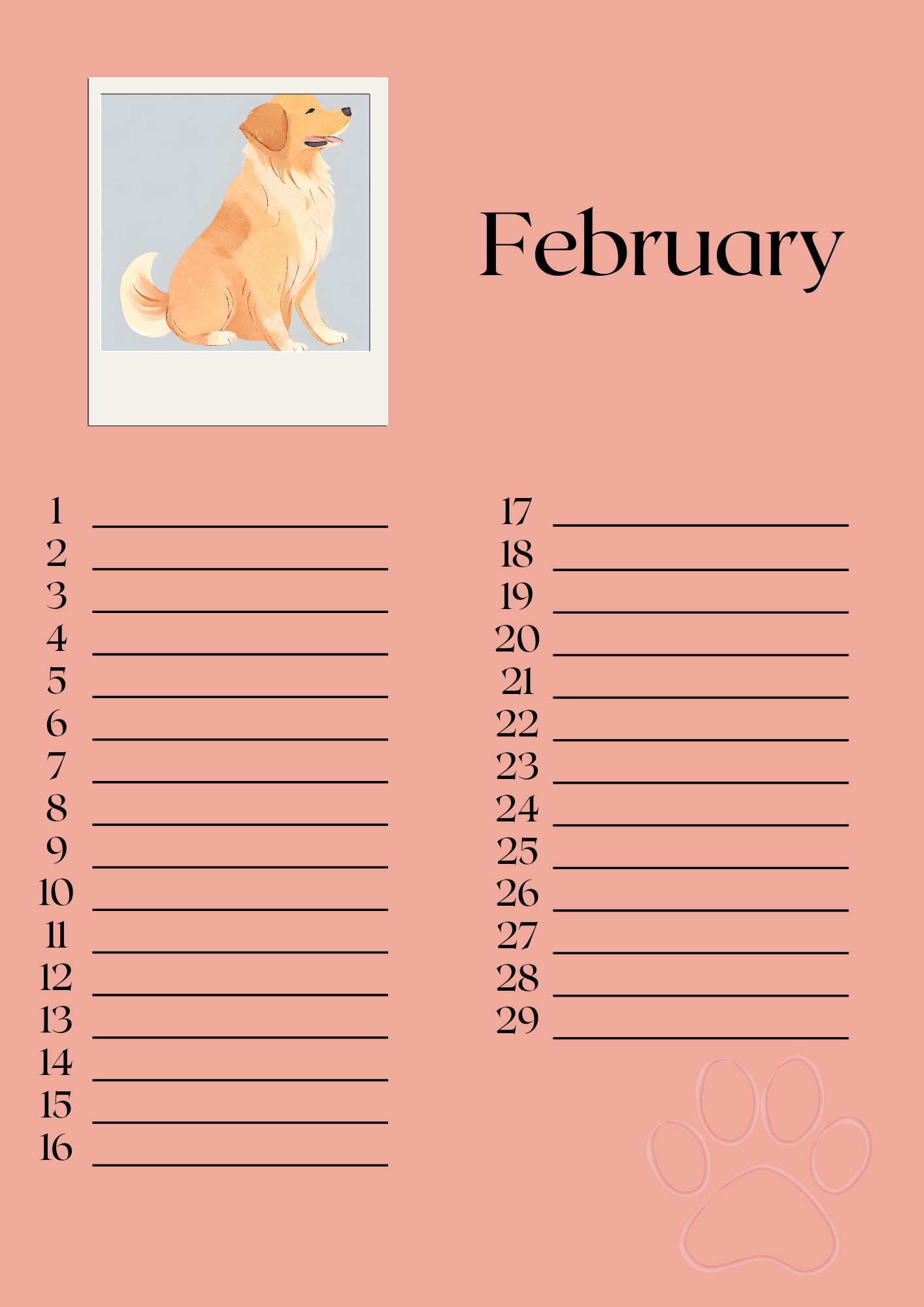 Editable Dog Birthday Calendar - Etsy