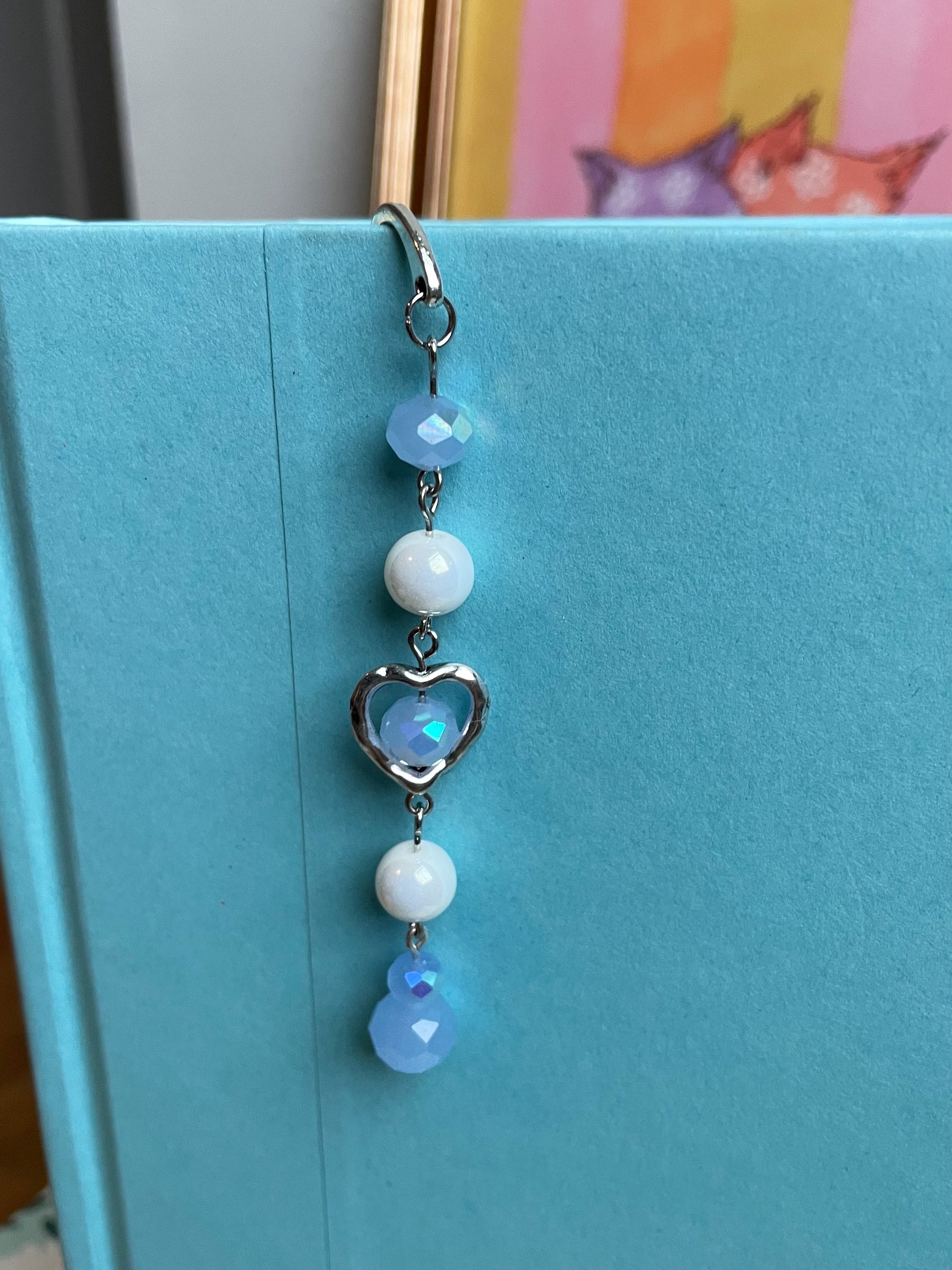Blue Heart Bookmark Valentines Day Bookmark Romance Bookmark Silver ...