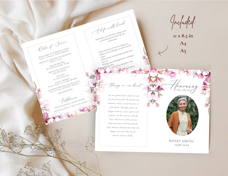 Editable Funeral Bundle Orchid Blooms Editable Template Celebration of ...