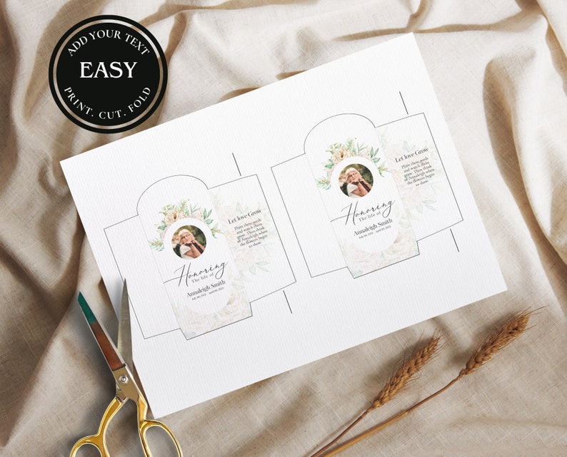 Seed Packet Modern White Floral Canva Template Celebration of Life Stationary Set Customizable ...