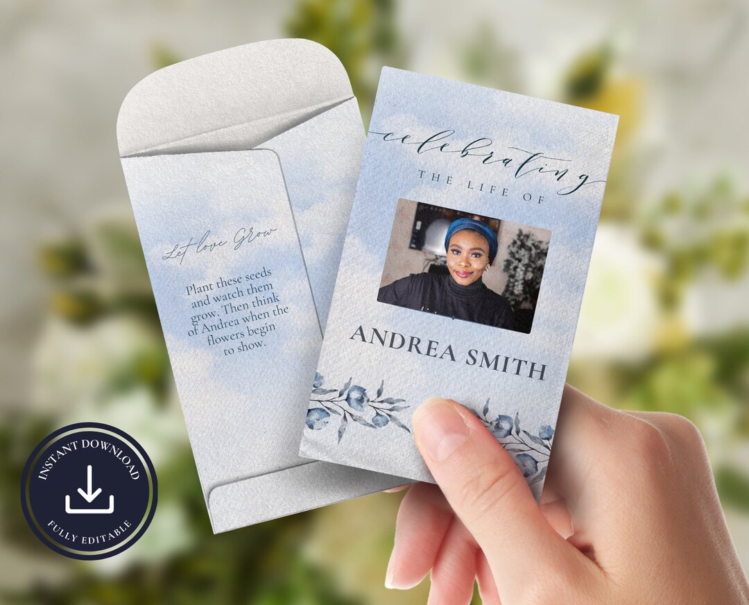 Seed Packet Floral Solace Canva Template Celebration of Life Stationary ...