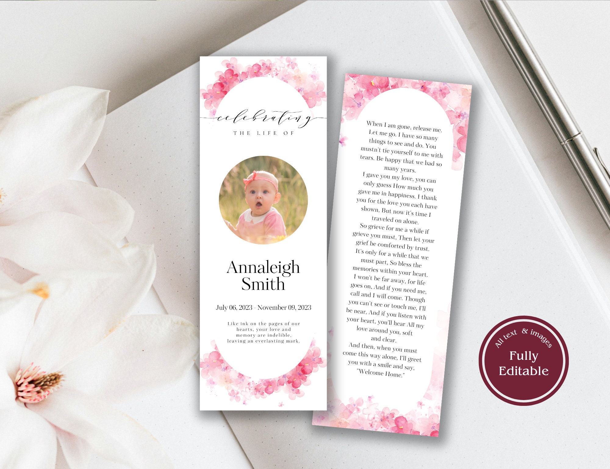 Editable Funeral Bundle Modern Pink Floral Editable Template ...