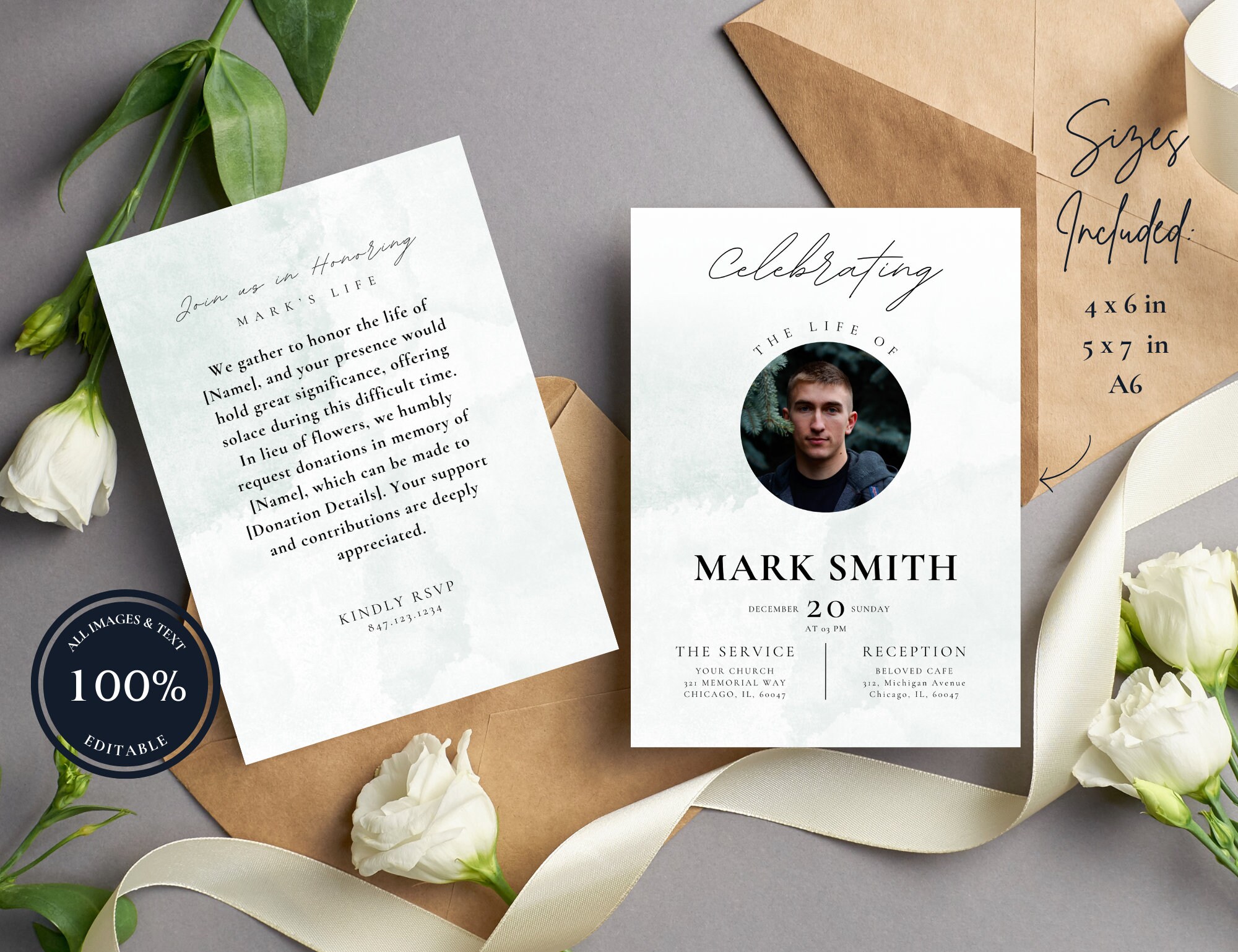 Editable Funeral Invite & E-vite Bundle Minimalistic Watercolor Canva ... Editable Funeral Invite & E-vite Bundle Minimalistic Watercolor Canva ...