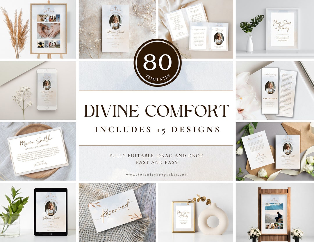 Editable Funeral Bundle Religious Clouds Editable Template Celebration ...