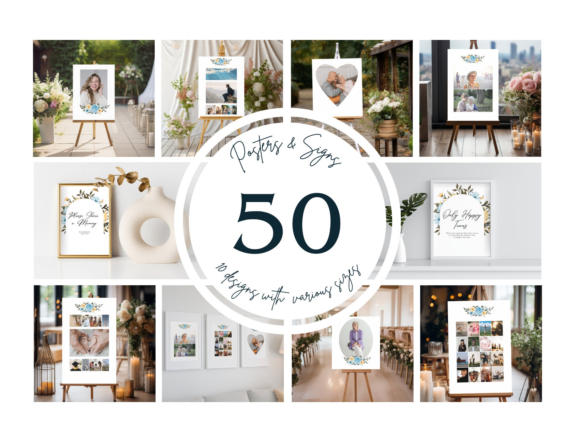 Editable Funeral Bundle Modern Blue Floral Editable Template ...