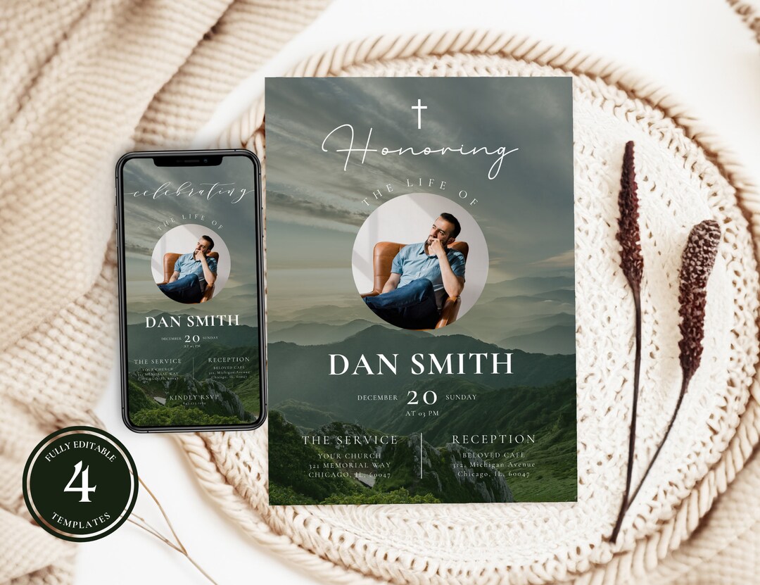 Editable Funeral Invite & E-vite Divine Wonder Canva Template ...