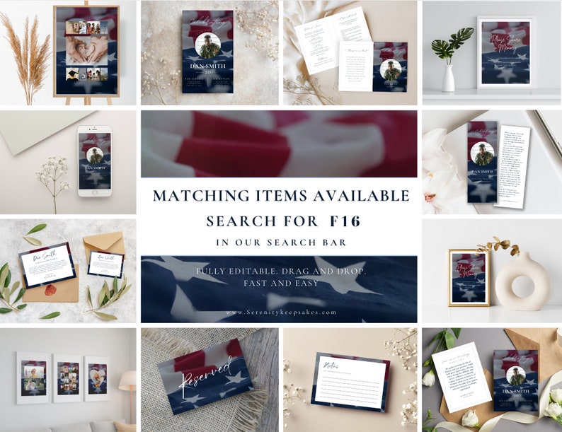 Editable Funeral Invite & E-vite Patriotic Veteran Canva Template ...