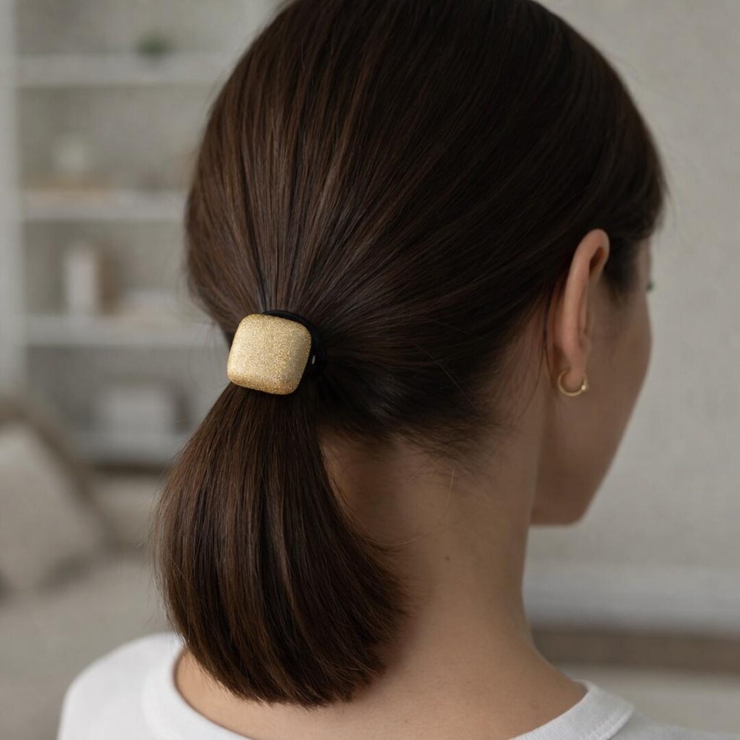 Gold Square Ponytail Holder • Matte Glitter Hair Tie • Minimal Hair ...