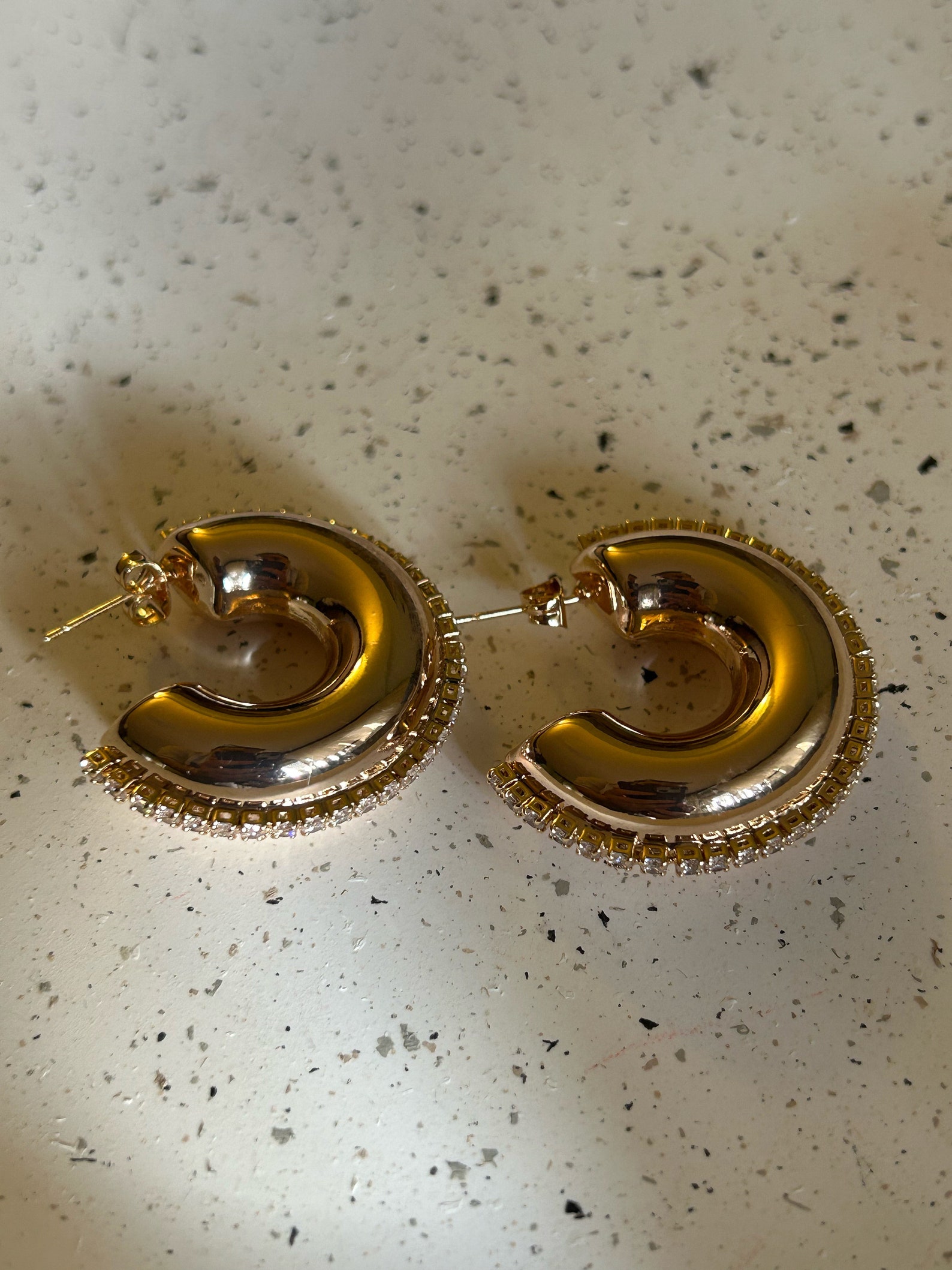 Bold Half Hoop Earrings, Pave Zircon Hoop Earrings, Rose Gold Hoops ...