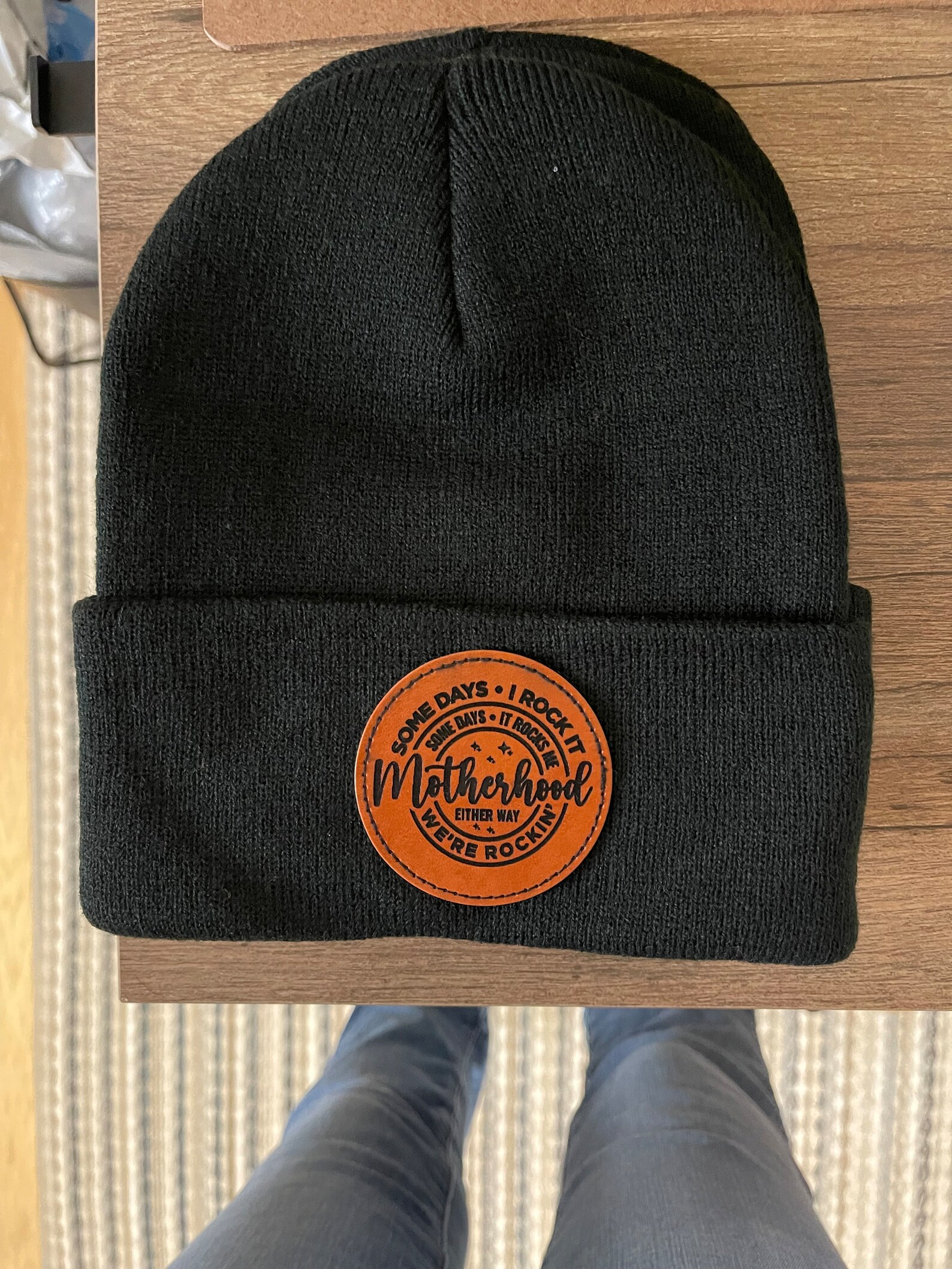 Custom Leather Patch Beanie, Personalized Logo, Text or Image, Winter ...