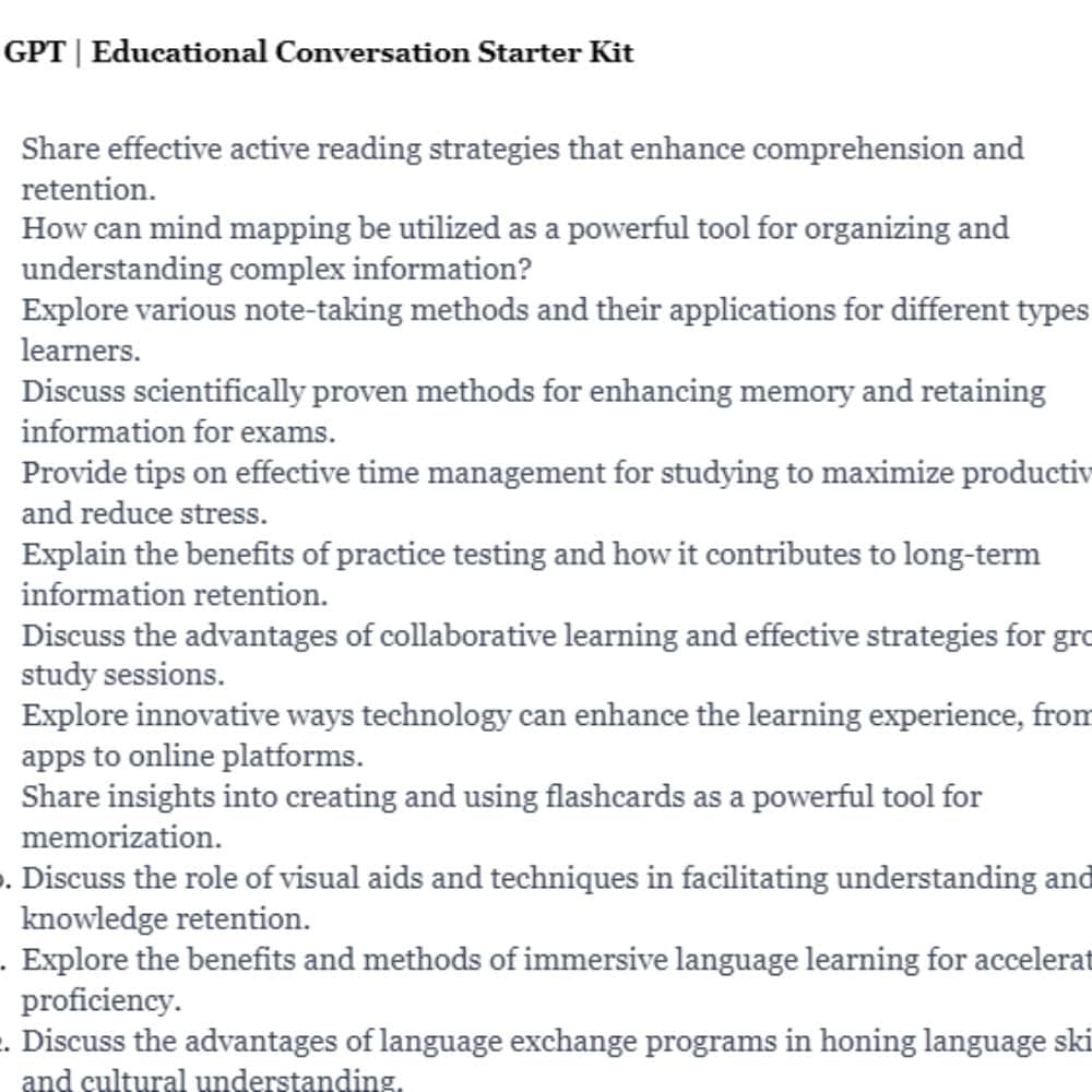 Chat GPT Educational Conversation Starter Kit - Etsy