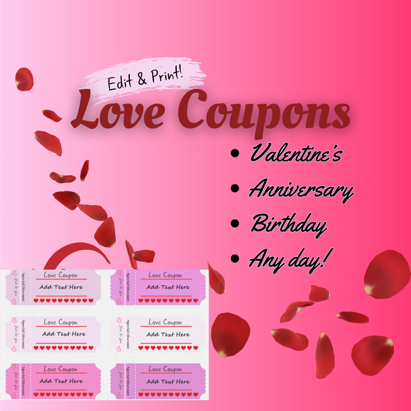 Editable and Printable Love Coupons for Valentine's or Any Day Easy to ...