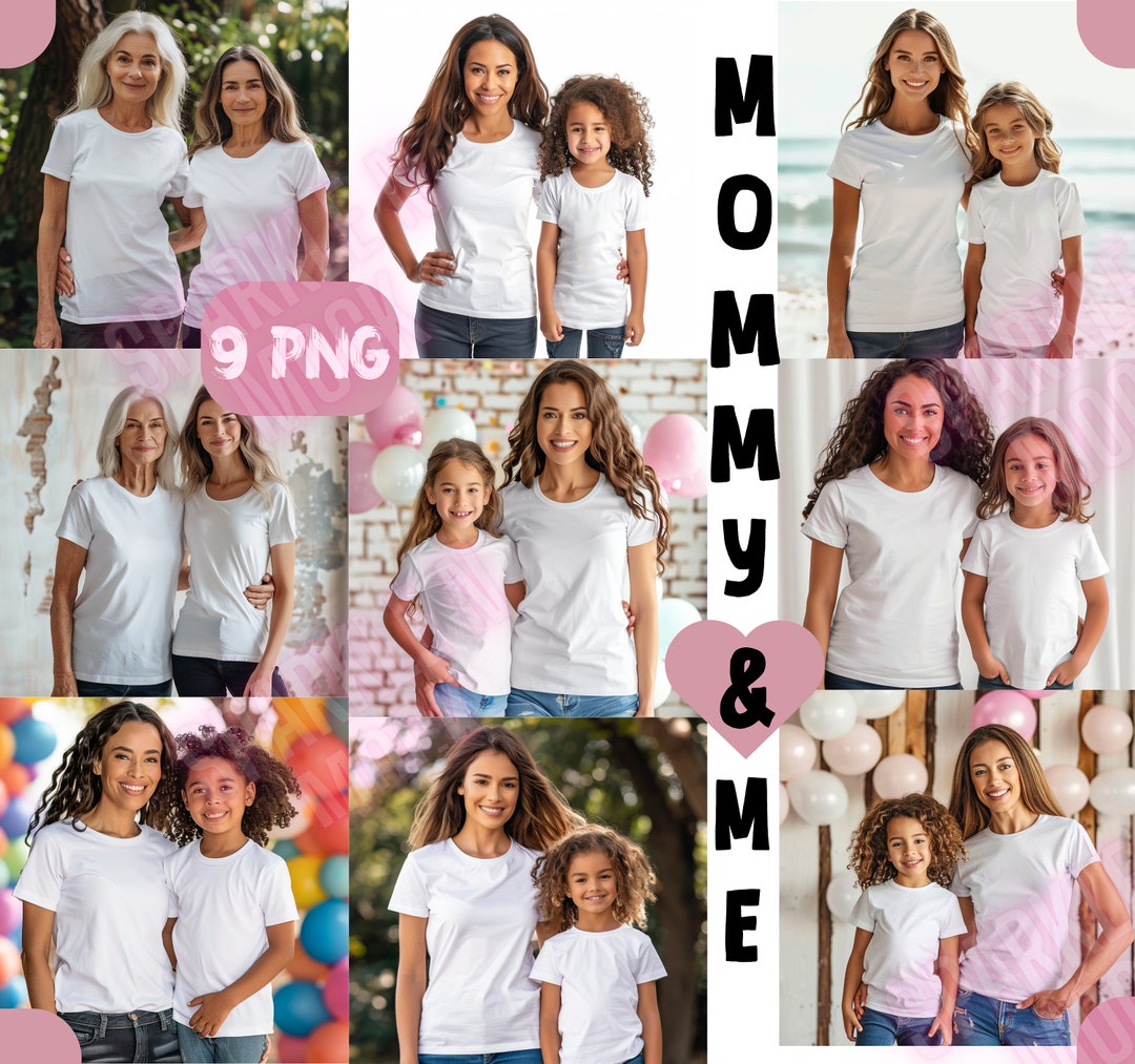 Mommy & Me Portrait Mockups, Mockups of White Shirt With Mom and Child ...