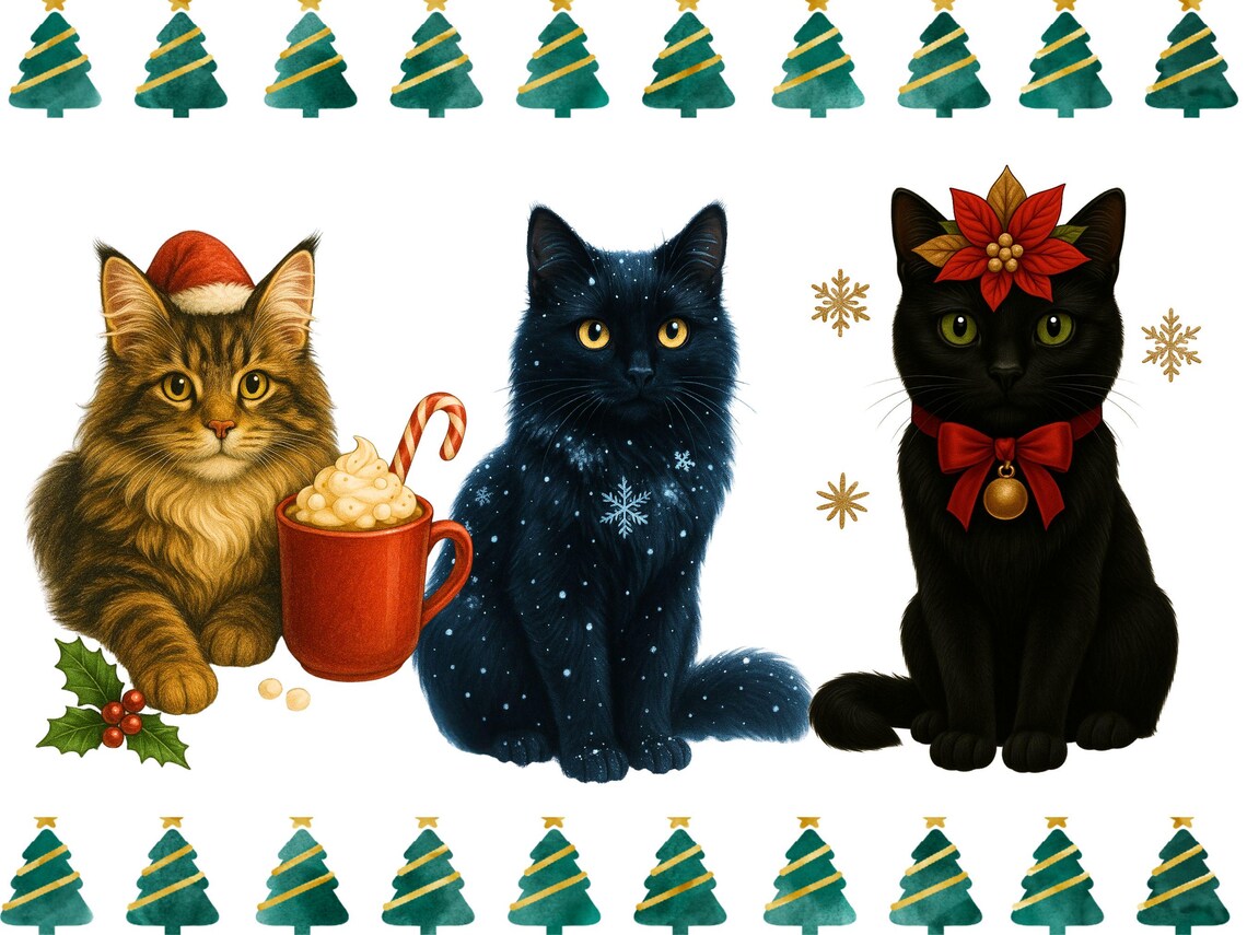 Christmas Cat Clipart Bundle – Holiday PNG Graphics, Commercial Use - Etsy
