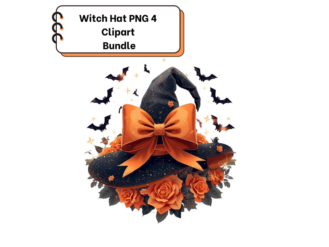 Elegant Witch Hat Clipart: Black and Orange Glam Halloween PNG (digital ...