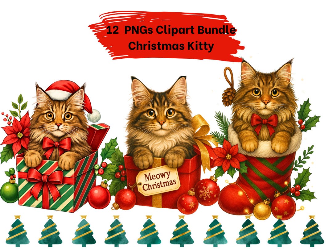 Christmas Cat Clipart Bundle – Holiday PNG Graphics, Commercial Use - Etsy