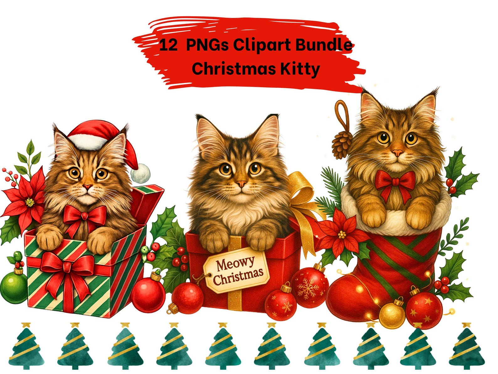 Christmas Cat Clipart Bundle – Holiday PNG Graphics, Commercial Use - Etsy