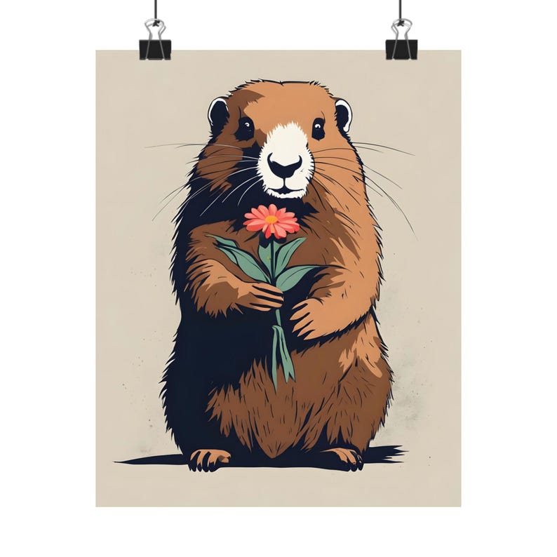 Marmot Vertical Poster, Animal Art Print, Minimalist Painting, Home ...