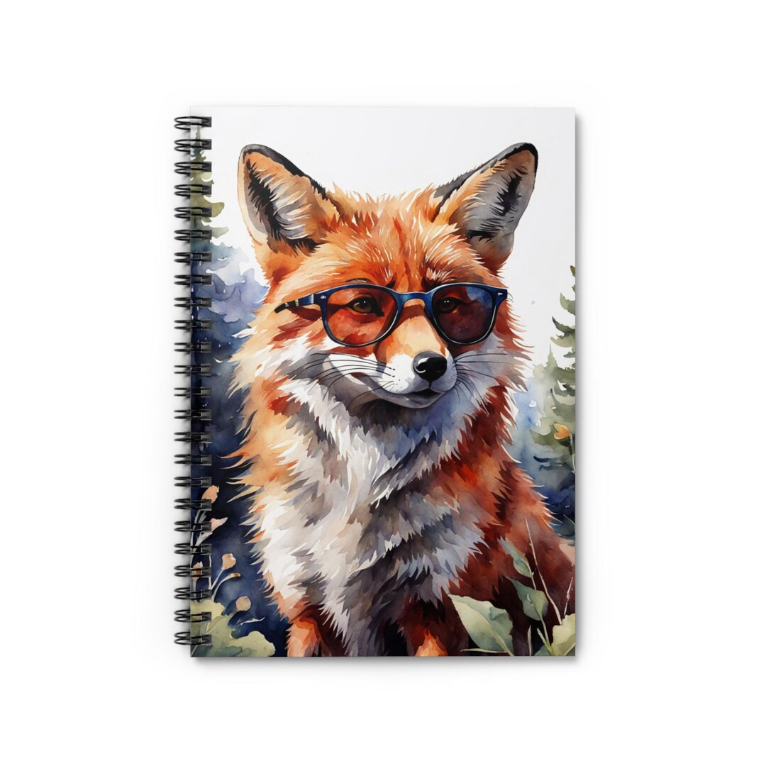 Spiral Notebook, Fox Watercolor Design, Cute Animal Journal, Ruled Line ...
