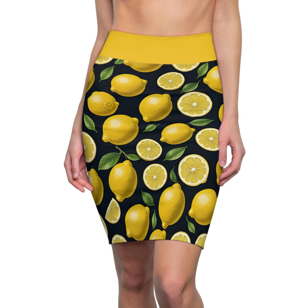 Pencil Skirt, Citrus Print, Lemon Fruit Pattern, Women's Skirt, Summer ...