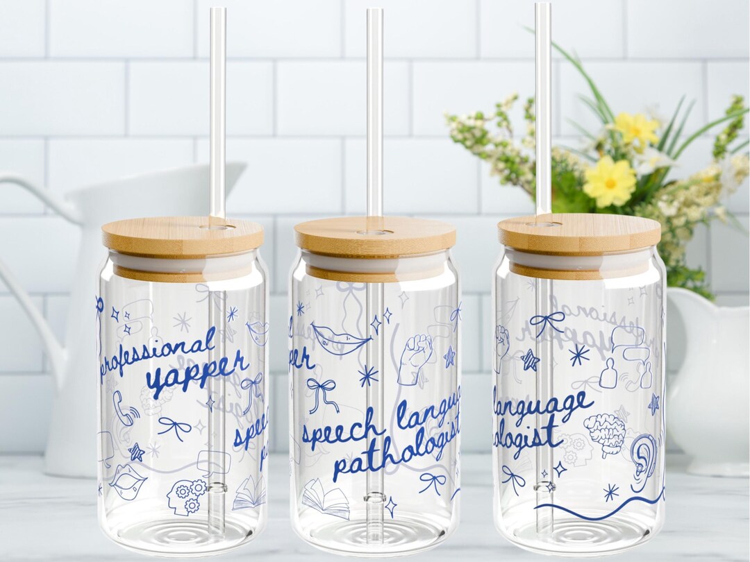SLP Glass Cup Gift for Speech Therapist, SLP Gift Iced Coffee Can ...