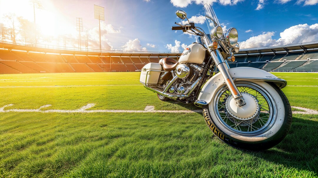 Printable Picture of a White Chopper Motorcycle With Lots of Chrome, in ...
