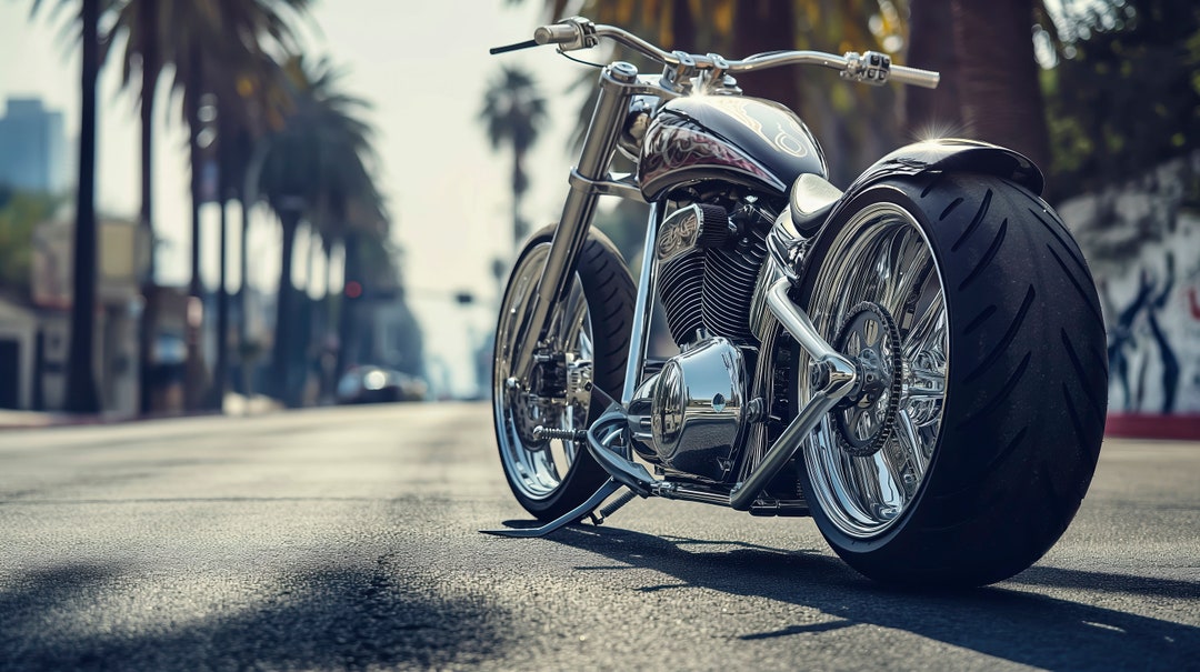 Printable Picture of a Silver Chopper Motorcycle With Large Wheels, in ...