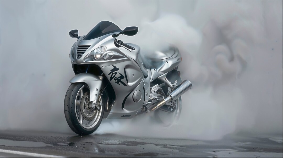 Printable Picture of a Silver Motorcycle Burning Rubber on a Race Track ...
