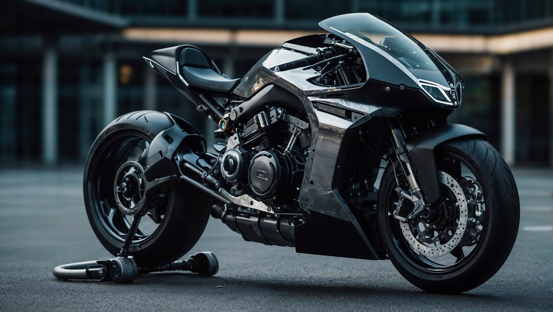 Printable Picture of a Gray Super Sport Motorcycle Parked in a Garage ...
