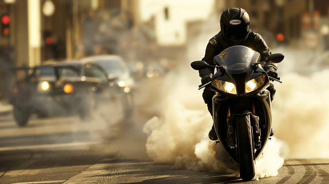 Printable Picture of a Motorcycle Burning Rubber in a City - Etsy