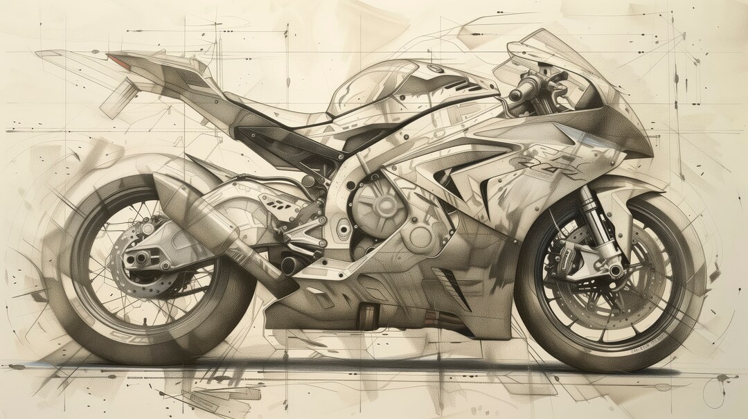 Printable Painting of a Sepia Charcoal Stained Sketch of a Racing ...