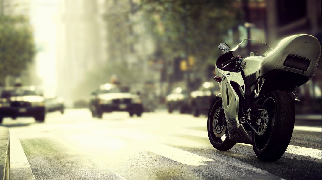 Printable Picture of an Ivory White Sports Bike With Black Rims, Parked ...