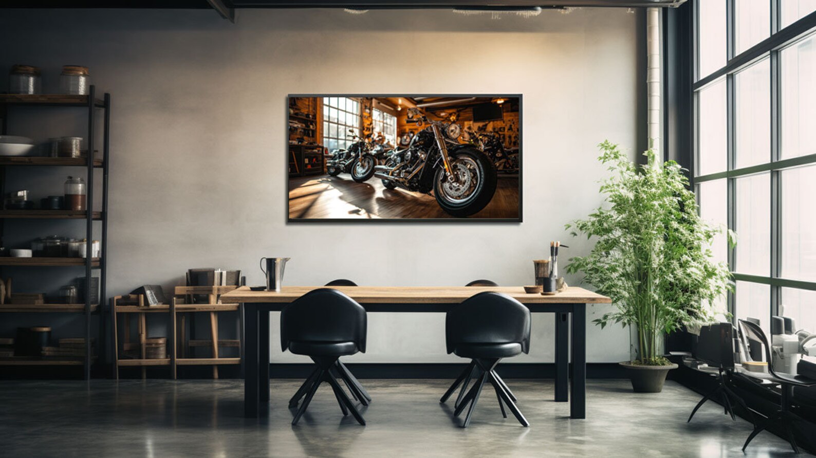 Printable Picture of a Chopper Motorcycle Workshop and Shop. the Light ...
