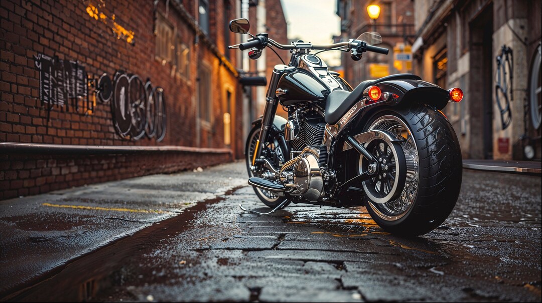 Printable Painting of an Urban Chopper Motorcycle: Chopper Parked on a ...