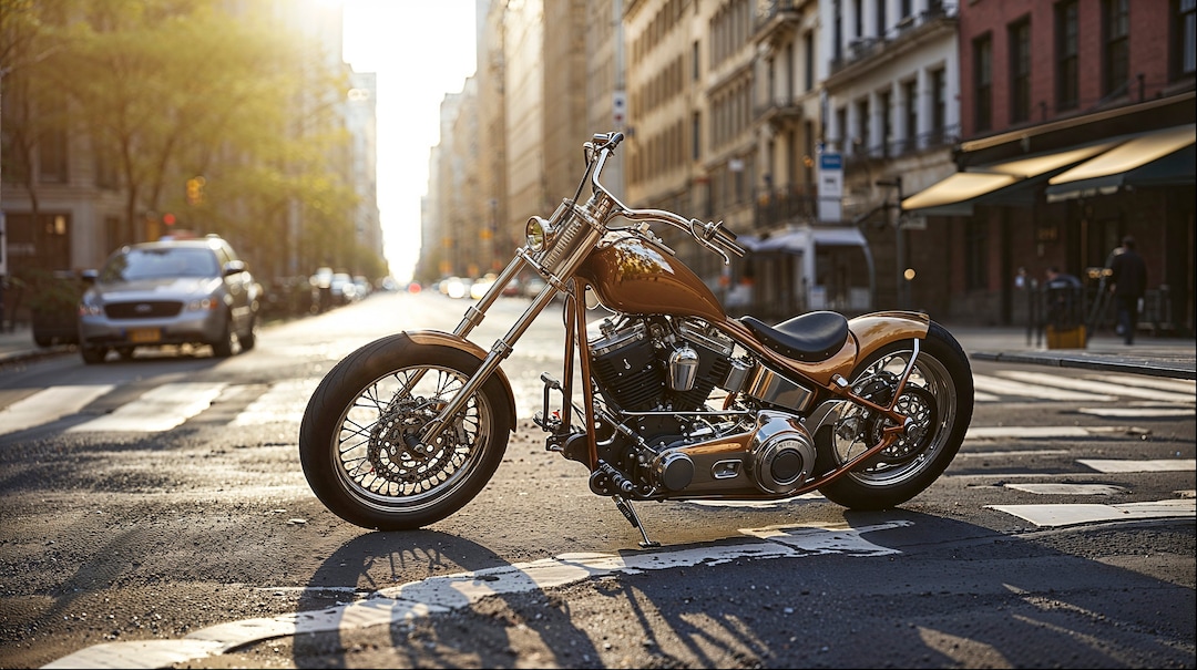 Cuadro Para Imprimir De Una Motocicleta Chopper En La Ciudad Al ...