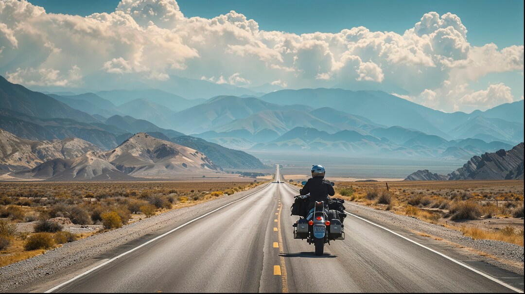 Printable Picture of a Motorcyclist Riding His Motorcycle Along a Road ...